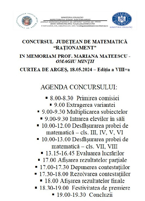 CONCURS JUDEȚEAN ”RAȚIONAMENT IN MEMORIAM MARIANA MATEESCU” :: SCOALA ...